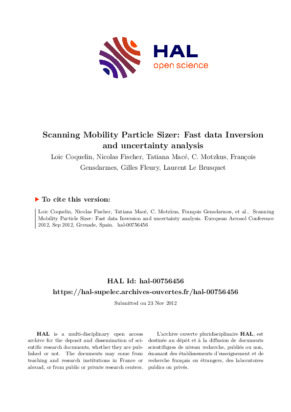 (PDF) Scanning Mobility Particle Sizer: Fast data Inversion and ...
