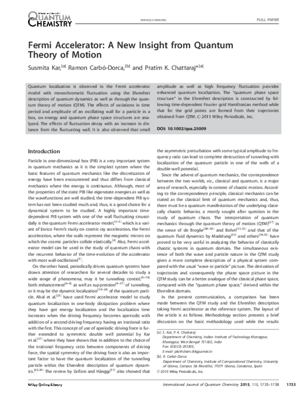 (PDF) Fermi accelerator: A new insight from quantum theory of motion