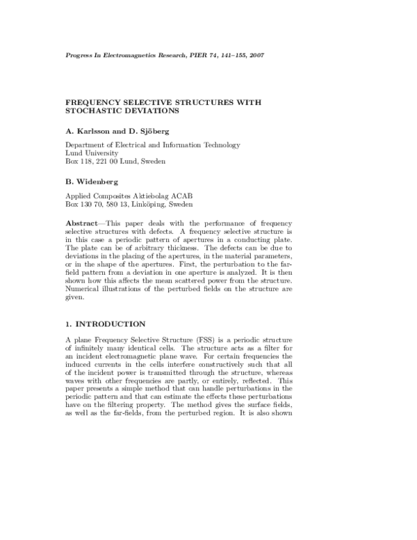 Pdf Frequency Selective Structures With Stochastic Deviations Anders Karlsson