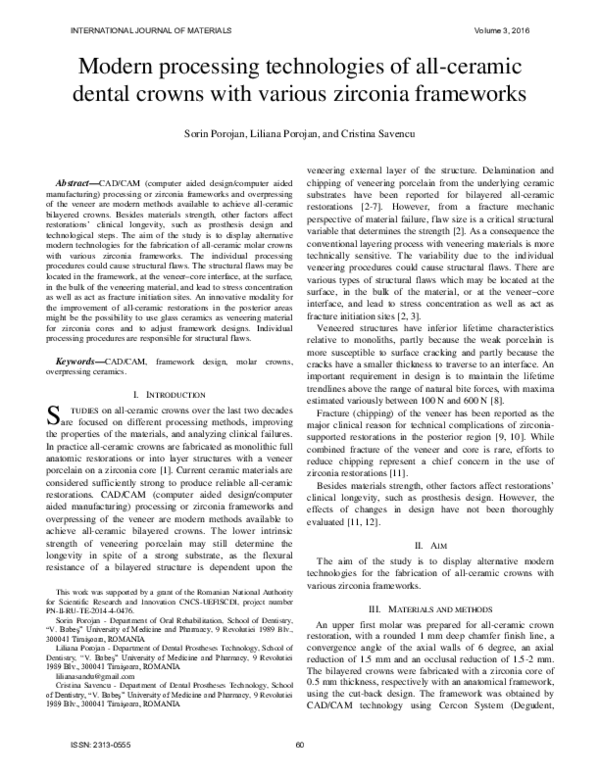 (PDF) Modern processing technologies of all-ceramic dental crowns with various zirconia ...