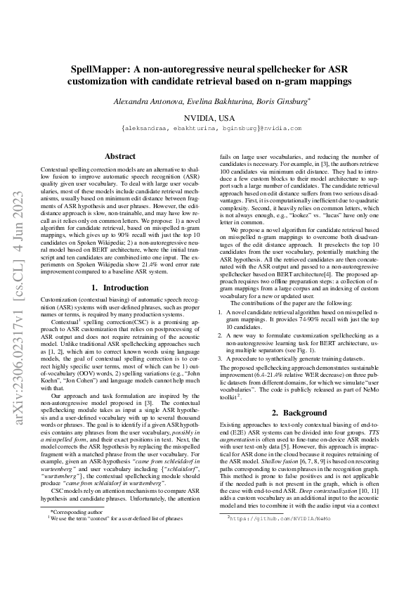 (PDF) SpellMapper: A non-autoregressive neural spellchecker for ASR ...