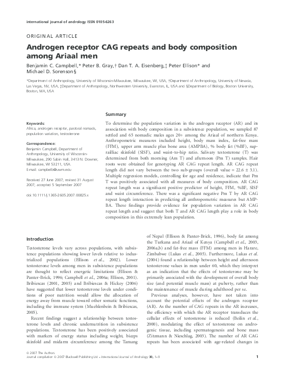 (PDF) Androgen receptor CAG repeats and body composition among Ariaal men