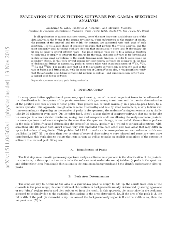 (PDF) Evaluation of Peak-Fitting Software for Gamma Spectrum Analysis