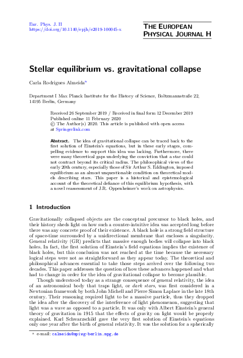 (PDF) Stellar equilibrium vs. gravitational collapse
