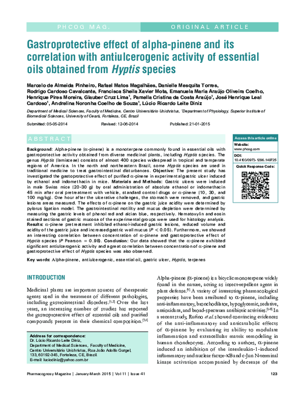 (PDF) Gastroprotective effect of alpha-pinene and its correlation with ...