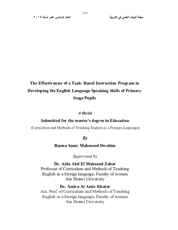 Pdf The Effectiveness Of A Task Based Instruction Program In Developing The English Language