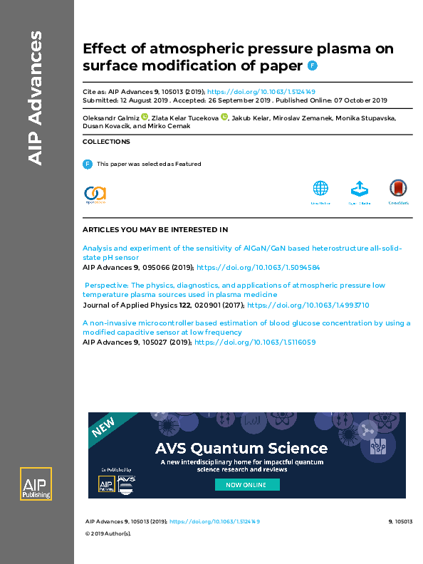 (PDF) Effect of atmospheric pressure plasma on surface modification of ...