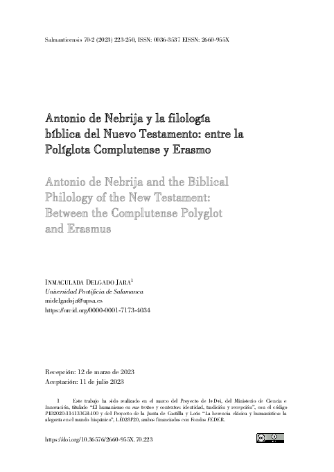 (PDF) Delgado Jara, I., "Antonio de Nebrija y la filología bíblica del ...