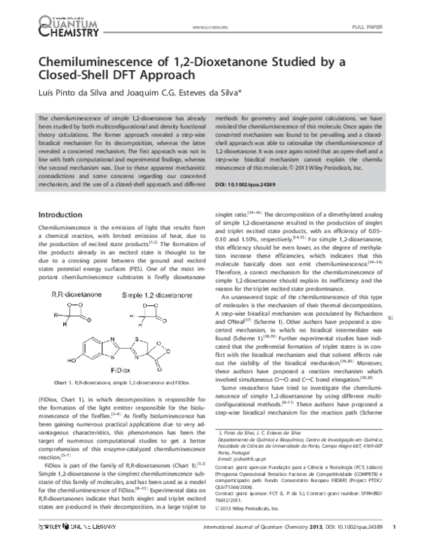 (PDF) Chemiluminescence of 1,2-dioxetanone studied by a closed-shell ...