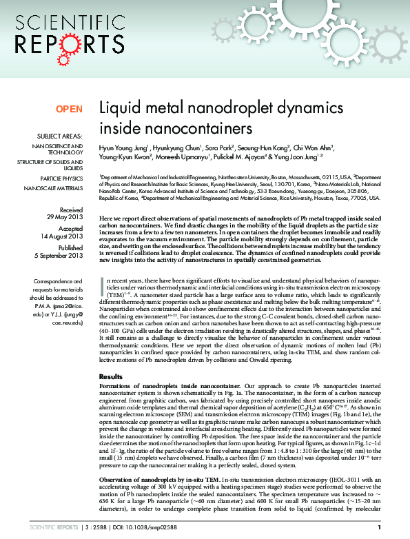(PDF) Liquid metal nanodroplet dynamics inside nanocontainers