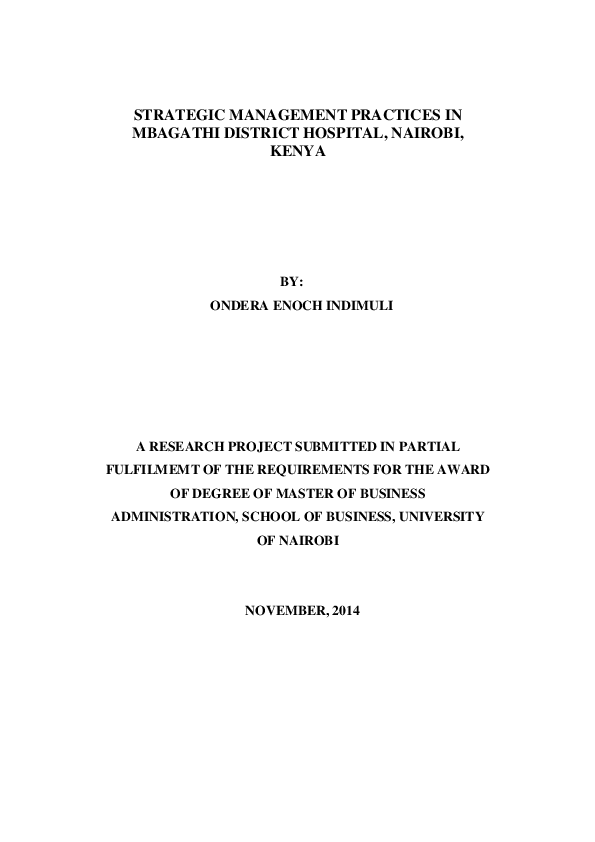 (PDF) Strategic management practices in Mbagathi District Hospital, Nairobi, Kenya