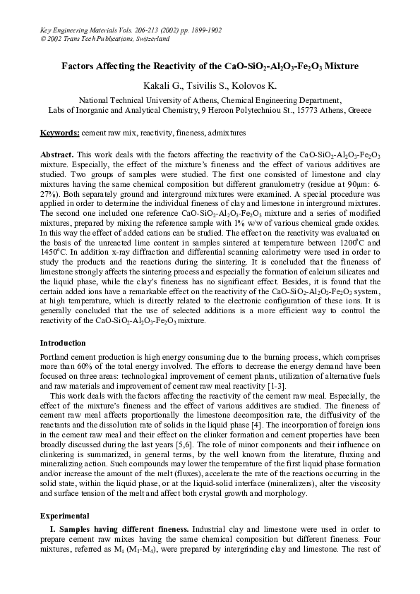 (PDF) Factors affecting the reactivity of the CaO-SiO2-Al2O3-Fe2O3 system