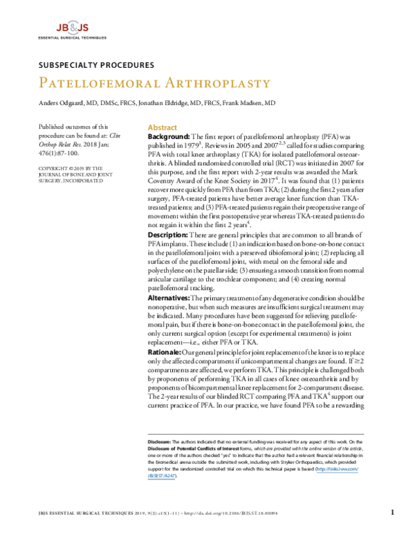 (PDF) Patellofemoral Arthroplasty | Anders Odgaard - Academia.edu