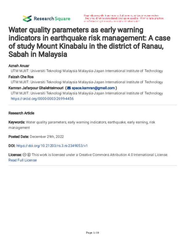 (PDF) Water quality parameters as early warning indicators in ...