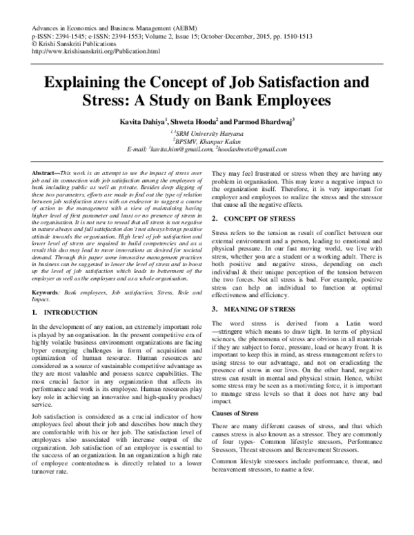 (PDF) Explaining the Concept of Job Satisfaction and Stress: A Study on ...