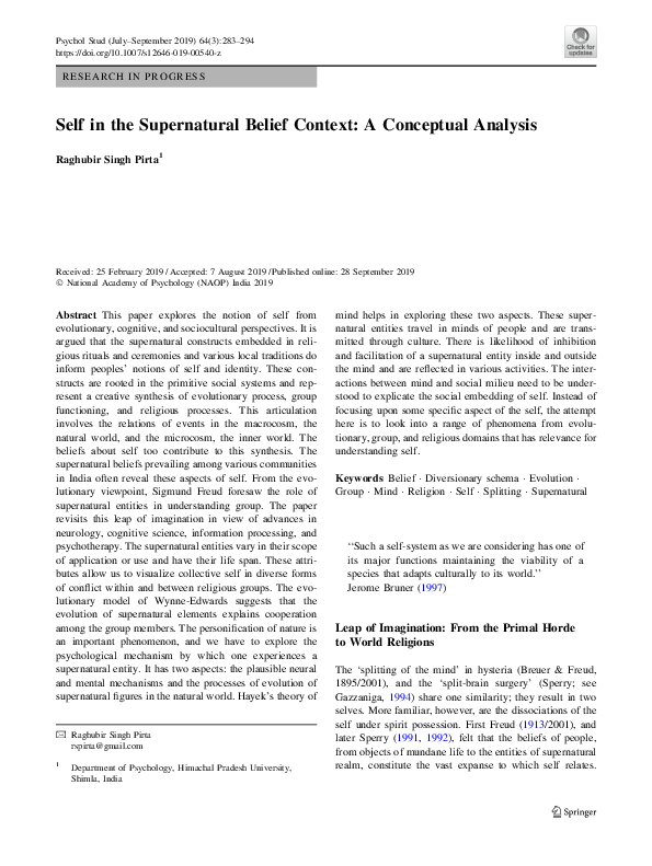 (PDF) Self in the Supernatural Belief Context: A Conceptual Analysis