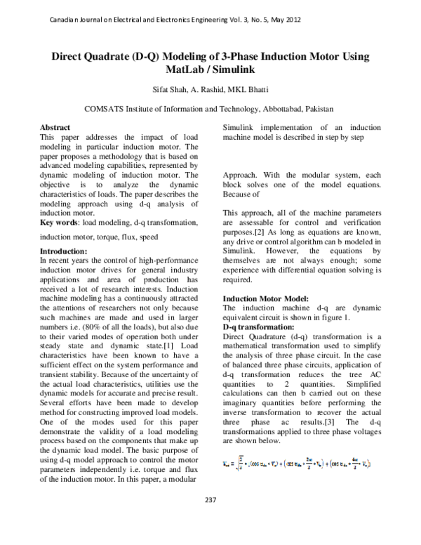 (PDF) Direct Quadrate ( DQ ) Modeling of 3-Phase Induction Motor Using ...