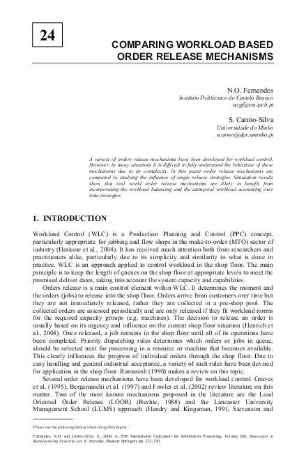 (PDF) Comparing workload based order release mechanisms