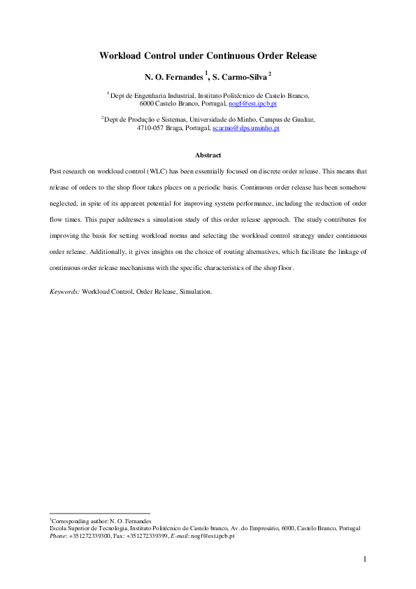 (PDF) Workload control under continuous order release