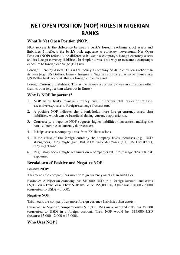 (PDF) NET OPEN POSITION (NOP) RULES IN NIGERIAN BANKS