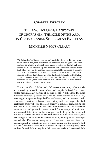 (PDF) The Ancient Oasis Landscape of Chorasmia: The role of the kala in ...