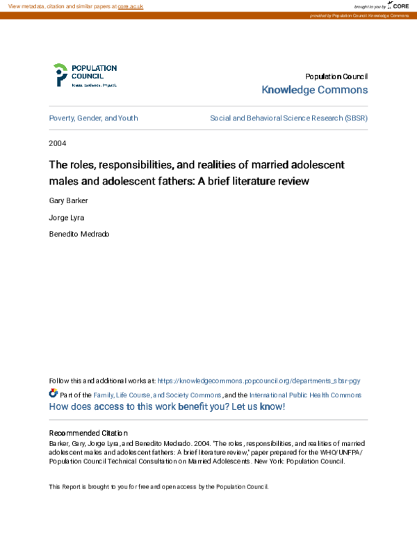 (PDF) The roles, responsibilities, and realities of married adolescent ...
