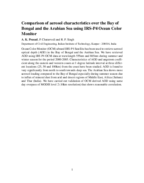 (PDF) Comparison of aerosol characteristics over the Bay of Bengal and ...