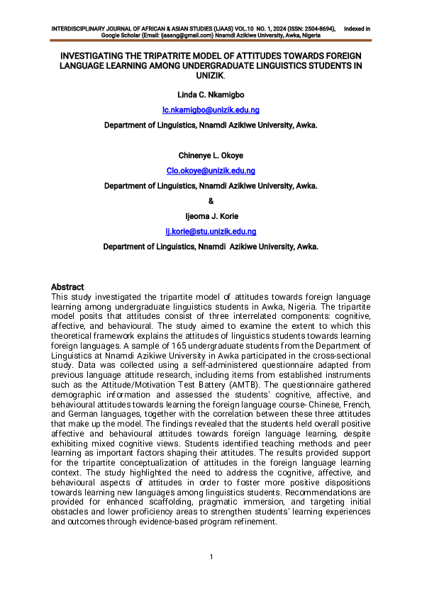 (PDF) INVESTIGATING THE TRIPATRITE MODEL OF ATTITUDES TOWARDS FOREIGN ...