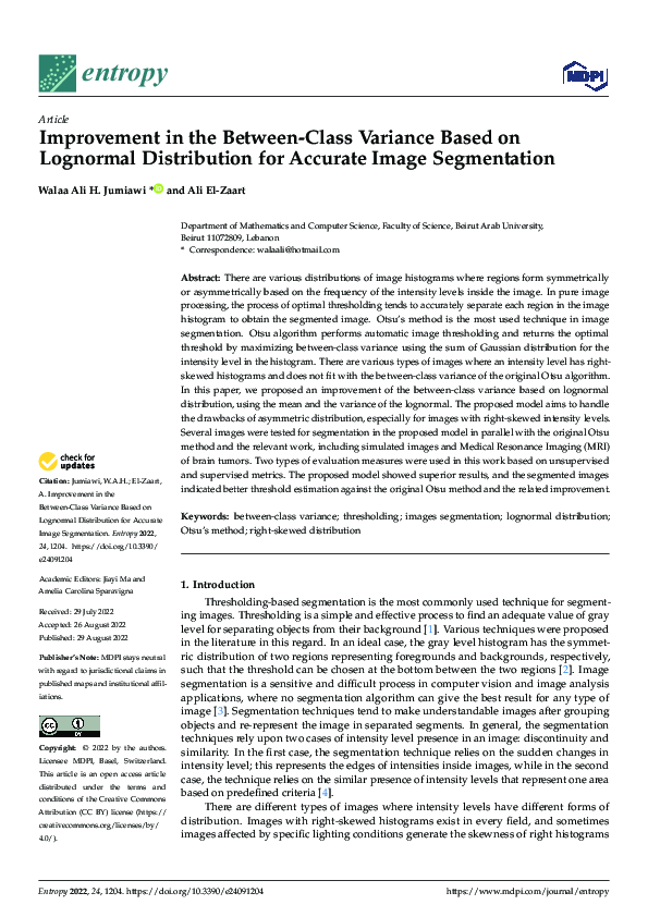 (PDF) Improvement in the Between-Class Variance Based on Lognormal Distribution for Accurate ...