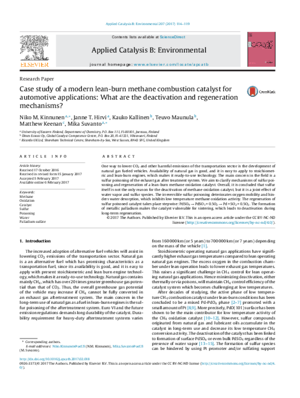 (PDF) Case study of a modern lean-burn methane combustion catalyst for automotive applications ...