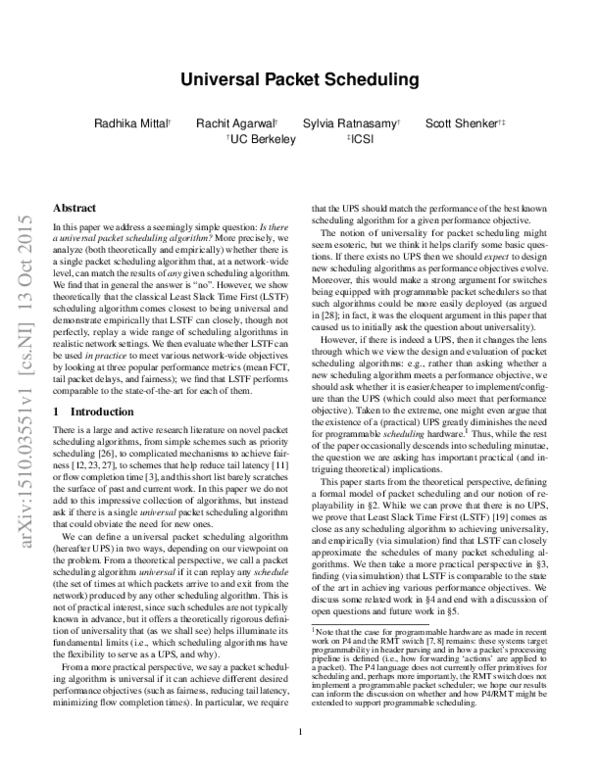 (PDF) Universal Packet Scheduling