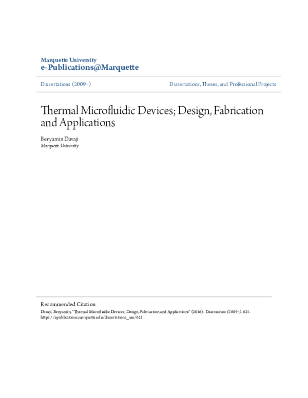 (PDF) Thermal microfluidic devices: Design, fabrication and applications