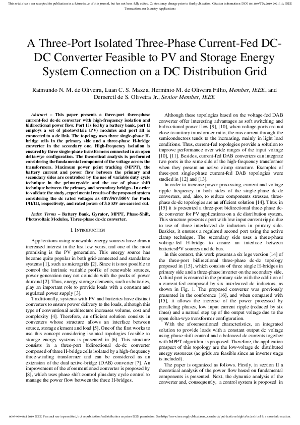 (PDF) A Three-Port Isolated Three-Phase Current-Fed DC–DC Converter ...