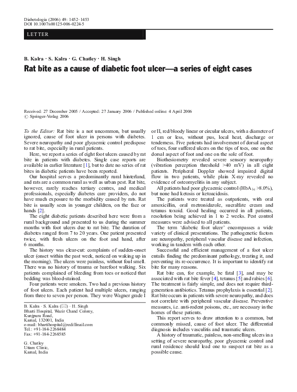 (PDF) Rat bite as a cause of diabetic foot ulcer—a series of eight cases