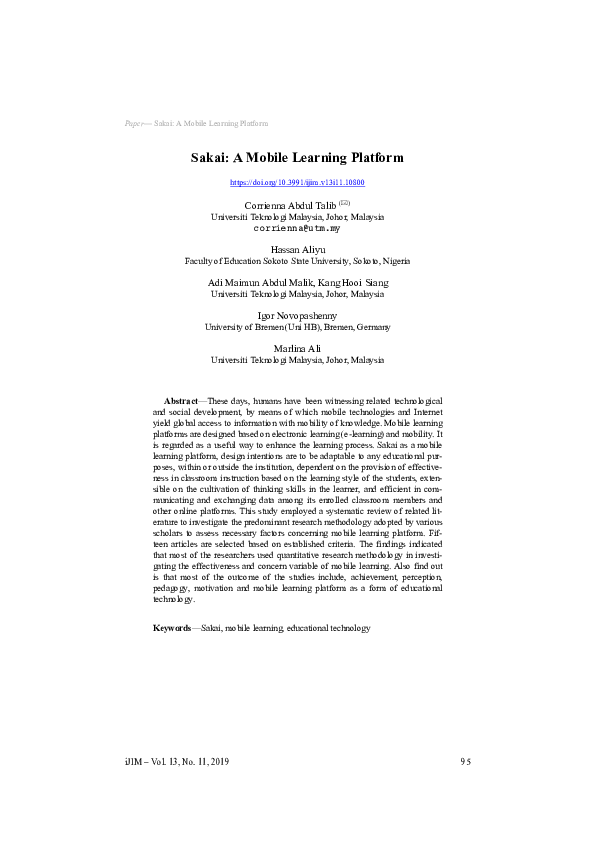 (PDF) Sakai: A Mobile Learning Platform