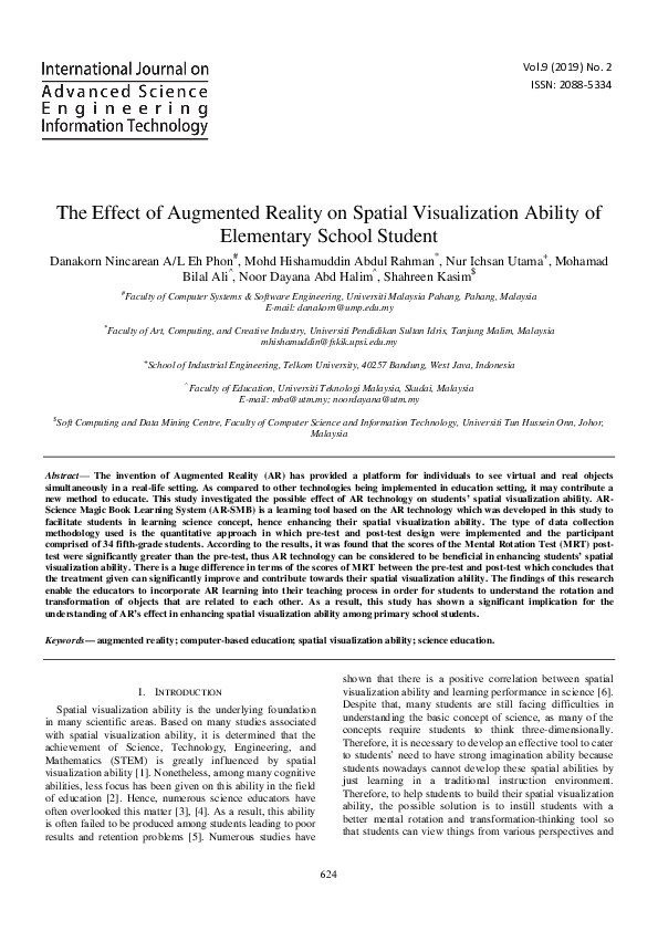 (PDF) The Effect of Augmented Reality on Spatial Visualization Ability of Elementary School Student
