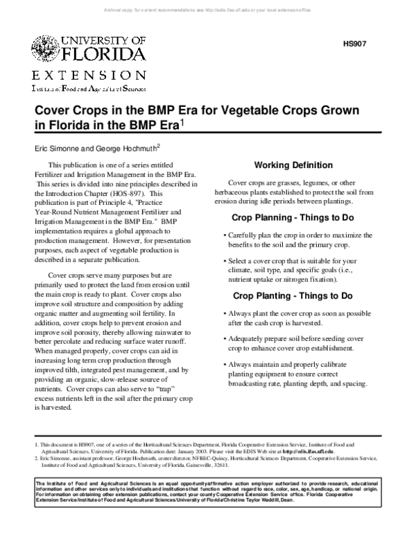 (PDF) Cover Crops in the BMP Era for Vegetable Crops Grown in Florida ...