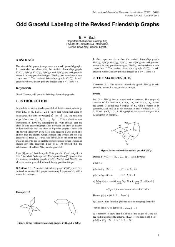 (PDF) Odd Graceful Labeling of the Revised Friendship Graphs | Prof. Dr. Elsayed M Badr ...