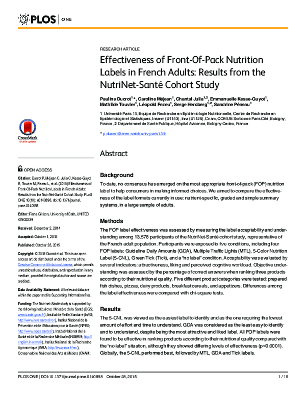(PDF) Effectiveness of Front-Of-Pack Nutrition Labels in French Adults ...