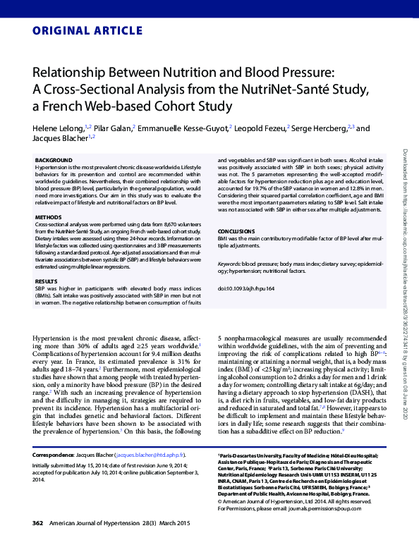 (PDF) Relationship Between Nutrition and Blood Pressure: A Cross ...