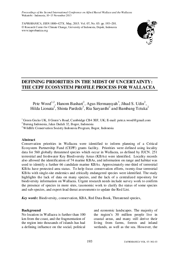 (PDF) Defining Priorities in the Midst of Uncertainty: The Cepf ...