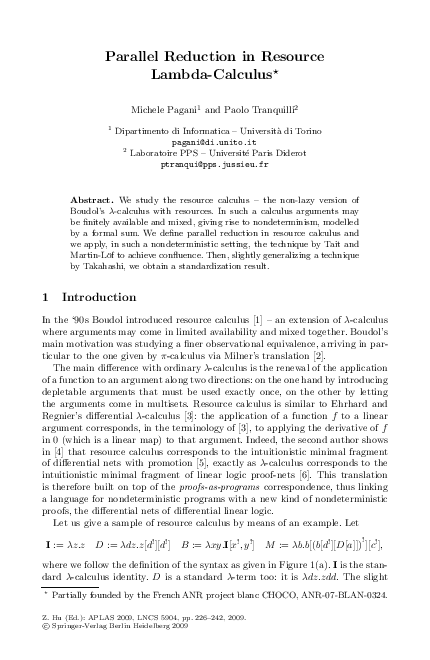 (PDF) Parallel Reduction in Resource Lambda-Calculus | Michele Pagani - Academia.edu