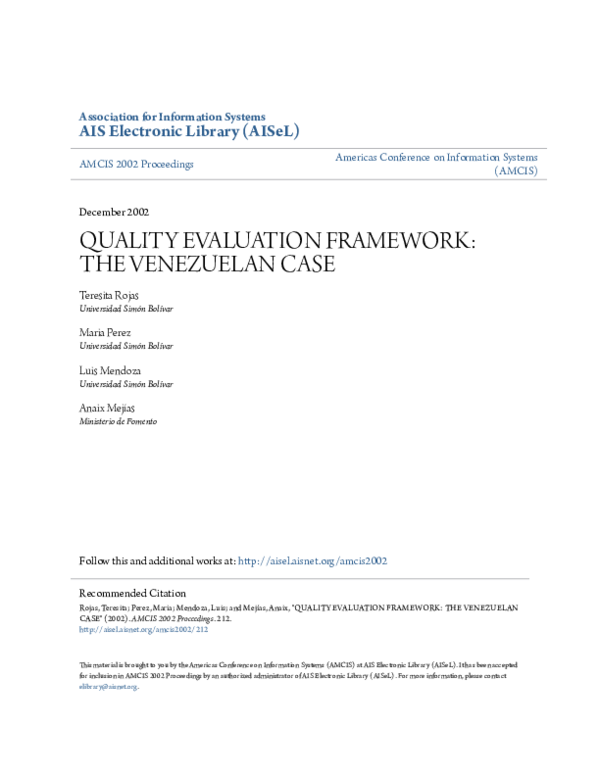 (PDF) Quality Evaluation Framework:The Venezuelan Case