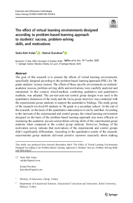 (PDF) The effect of virtual learning environments designed according to problem-based learning ...