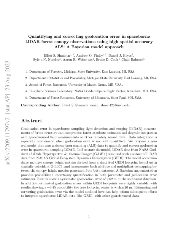 Pdf Quantifying And Correcting Geolocation Error In Sampling Lidar Forest Canopy Observations