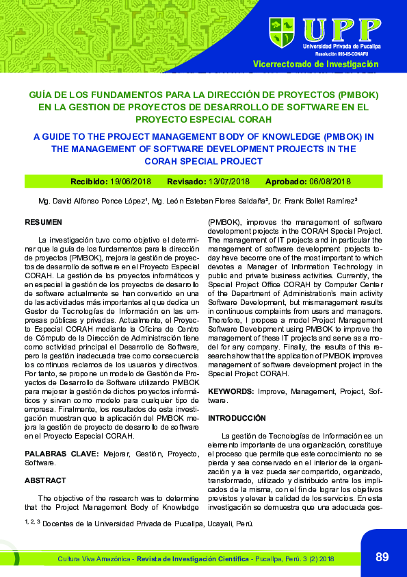 (PDF) Guía De Los Fundamentos Para La Dirección De Proyectos (Pmbok) en La Gestion De Proyectos ...