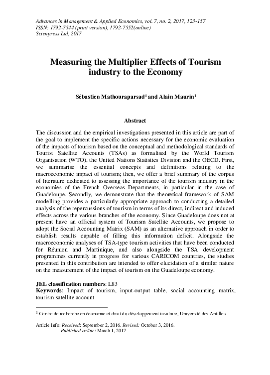 (PDF) Measuring the Multiplier Effects of Tourism industry to the Economy