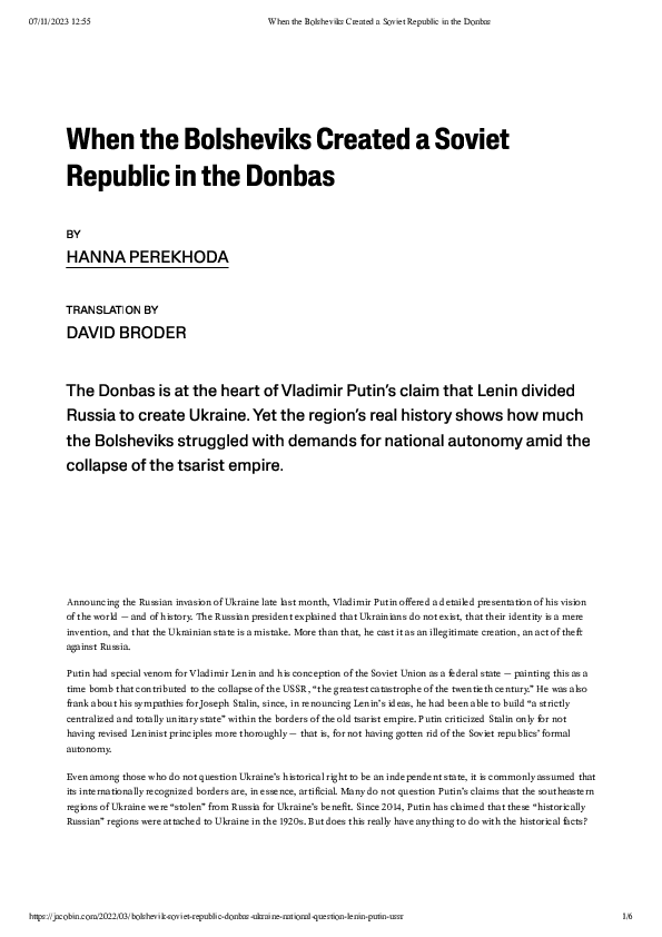 (PDF) When the Bolsheviks Created a Soviet Republic in the Donbas