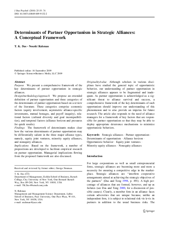 (PDF) Determinants of Partner Opportunism in Strategic Alliances: A ...