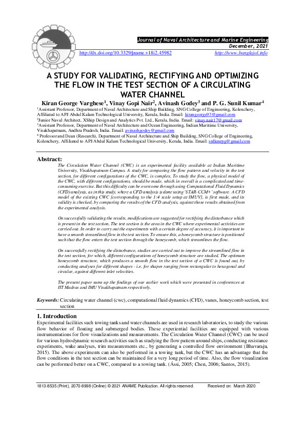 (PDF) A study for validating, rectifying and optimizing the flow in the ...